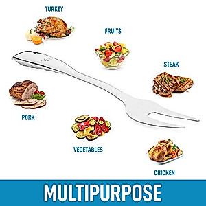 Zulay 14 Inch Carving Fork For Meat - Stainless Steel Meat Fork Carving With Comfortable Handle - One Piece Serving Fork Utensil For Chicken, Steak, Turkey, and More