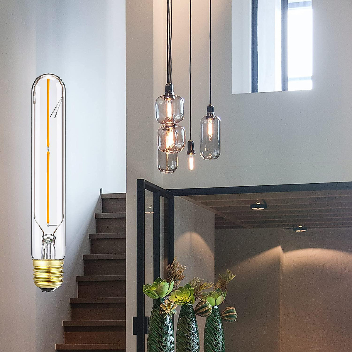 LVYE Tubular E26 LED Bulb 4W Equal 40 Watt Warm White 2700K E26 Edison AC120V 400lm Tube T9 T10 LED Light Bulb for Rustic Pendant,Chandeliers,Wall sconces 4Pack