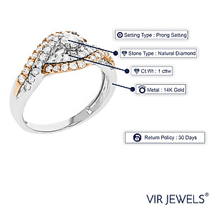 VIR JEWELS 1 cttw Diamond Wedding Engagement Ring Set 14K Pink Gold Curve Bridal Size 7
