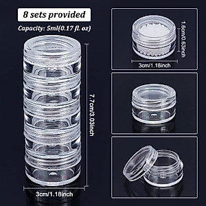 BENECREAT 5G/5ML Stackable Round Plastic Containers 8 Column(5 Layer/Column) Bead Storage Jars for Seed Beads, Diamond Drills and Other Jewelry Components