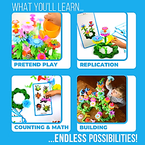Flower Garden Building Toys Set, Educational Stem Toys for 3, 4, 5, 6 Year Old Girl, Arts and Crafts for Girls, Toddler Building Birthday Gift, Easter, Montessori Kindergarten Learning Kit for Kids