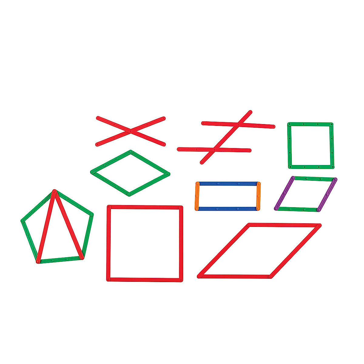 LEARNING ADVANTAGE GeoStix Basic Set - 80 Construction Sticks - 24 Activity Cards - 2 Protractors - Build 2D Shapes and Measure Angles - Teach Geometry with Construction