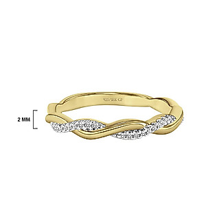 Twisted Vine Rope Diamond Accent Wedding Band or Anniversary Ring in 18k Yellow Gold Vermeil 0.07 Cttw (I-J Color, I3 Clarity), Size 8, by Brilliant Expressions