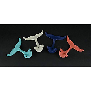 Set of 4 Cast Iron Whale Tail Wall Hooks Nautical Decorative Towel or Coat Hanging Beach House Coastal Accent Decor