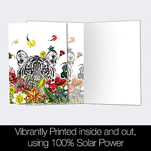 Tree-Free Greetings 12 Pack All Occasion Notecards,Eco Friendly,Made in USA,100% Recycled Paper, 4"x6", White Tiger Flowers (FS56930)
