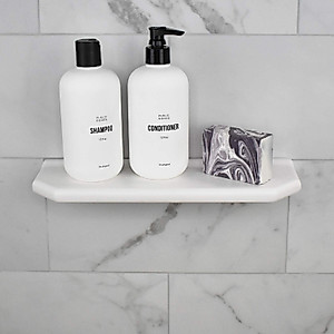 Questech Decor Floating Shower Shelf, Wall Mounted Retrofit For Tiled Shower Walls, Bathroom Shower Organizer, 12 Inch Geo Flatback Shelf, Bright White Polished