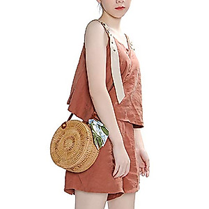 Rattan Bags for Women, Xmeng Straw Round Bali Ata Handbags Woven Circle Crossbody Wicker Purse Adjustable Strap Boho Bag