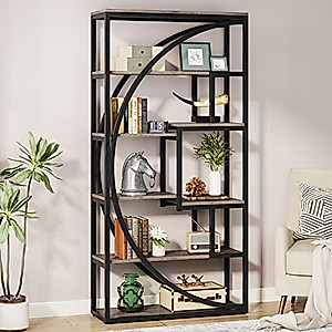 Tribesigns Bookshelf, Industrial 5-Tier Etagere Bookcase, 70.8 inch Tall Bookshelf with 8 Open Storage Shelf, Book Shelf Display Tack Shelving Unit for Home Office Living Room, Vintage Grey/Black