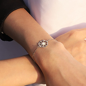 925-Sterling-Silver Opal/arrow/hollow/CZ Compass Necklace/bracelet for Women - Inspirational Nautical Dream Compass Pendant，White Gold Plated Necklaces Graduation Christmas Jewelry Gifts