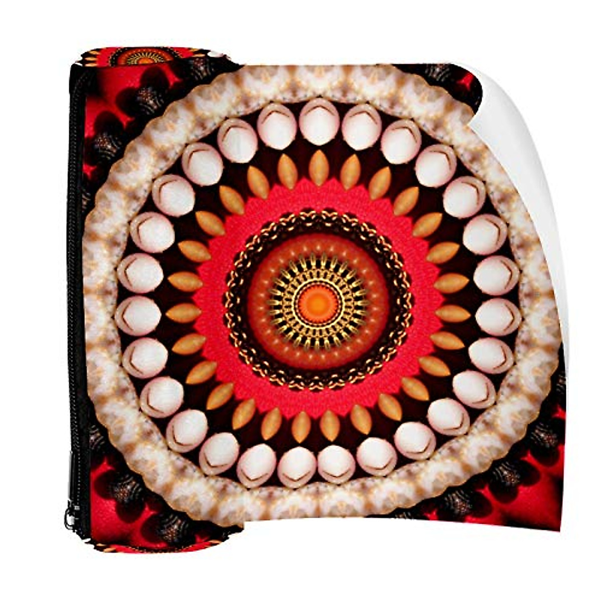 Red Circular Hippie Mandala Pencil Bag Pen Case Stationary Case Pencil Pouch Desk Organizer Makeup Cosmetic Bag for School Office