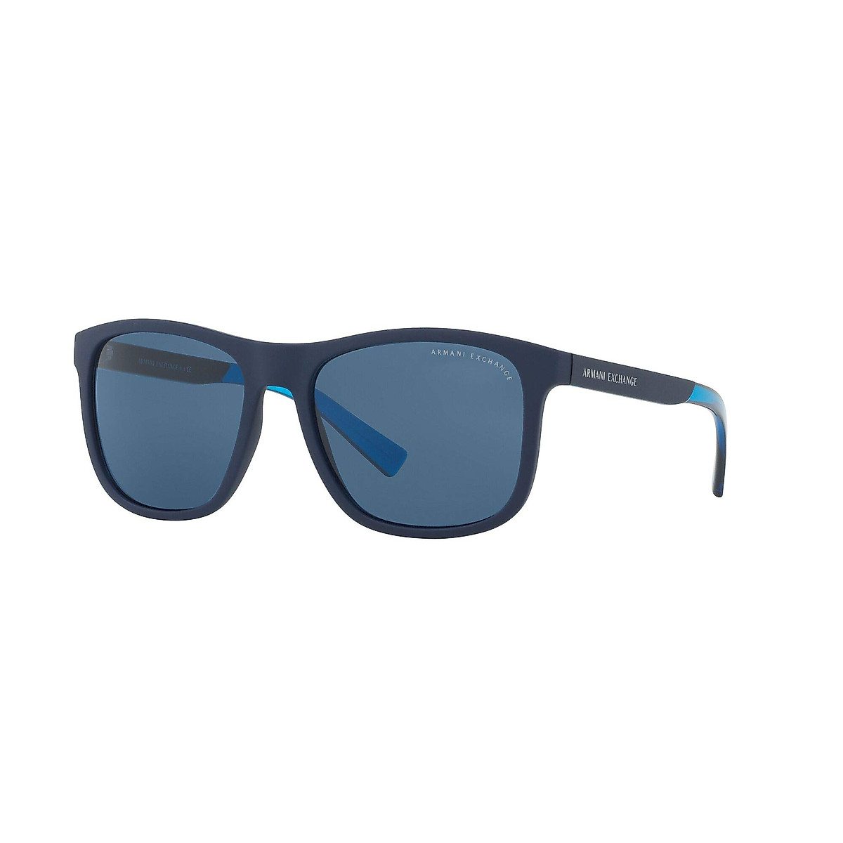 A|X ARMANI EXCHANGE Men's AX4049SF Low Bridge Fit Square Sunglasses, Matte Blue/Blue, 57 mm