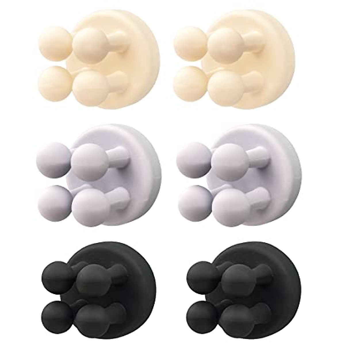 HuJiao-Zi 6 Pack Silicone Hooks, Reusable Seamless Utility Hook Adhesive Hooks Silicone Towel Key Hooks Self Adhesive Holders for Hanging Kitchen Bathroom Home Office,3 Colors