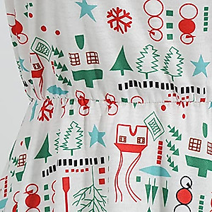 Christmas Dresses for Women Fashion Bow Belt Long Sleeve Crew Neck Fall Costume Casual Printing Plus Size Pleated Dress White