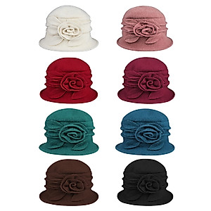 Sumolux Women Beret Hat French Vintage Floral Wool Dress Cloche Classic Winter Hat 1920s B Black