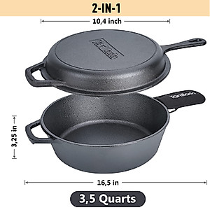 Tortillada - Cast Iron Skillet (10 inch) & Pot | Dutch Oven (3.5 Quart) | Preseasoned Cast Iron Combo Cooker + Handle Holder + E-Book with 50 Recipes, Kitchen Cookware