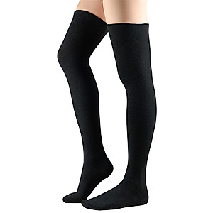 Women Non Slip Thigh High Socks Fashion Tube Stockings above Knee Cosplay Socks (One Size, A 1 Pack Black)