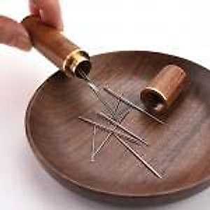 Hand Sewing Needles Storage Wooden Box Needles Bottle Sandalwood Needle Holder Needlework Storage Wood Case Toothpick Box(no Pattern,Black)