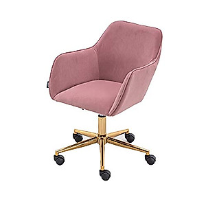Cute Desk Chair, Velvet Office Computer Chair, Modern Ergonomic Home Task Chair with Wheels and Arms, Comfy 360 Swivel Chairs, Adjustable Hight, Vanity Makeup Chair for Home Office (Pink 2)