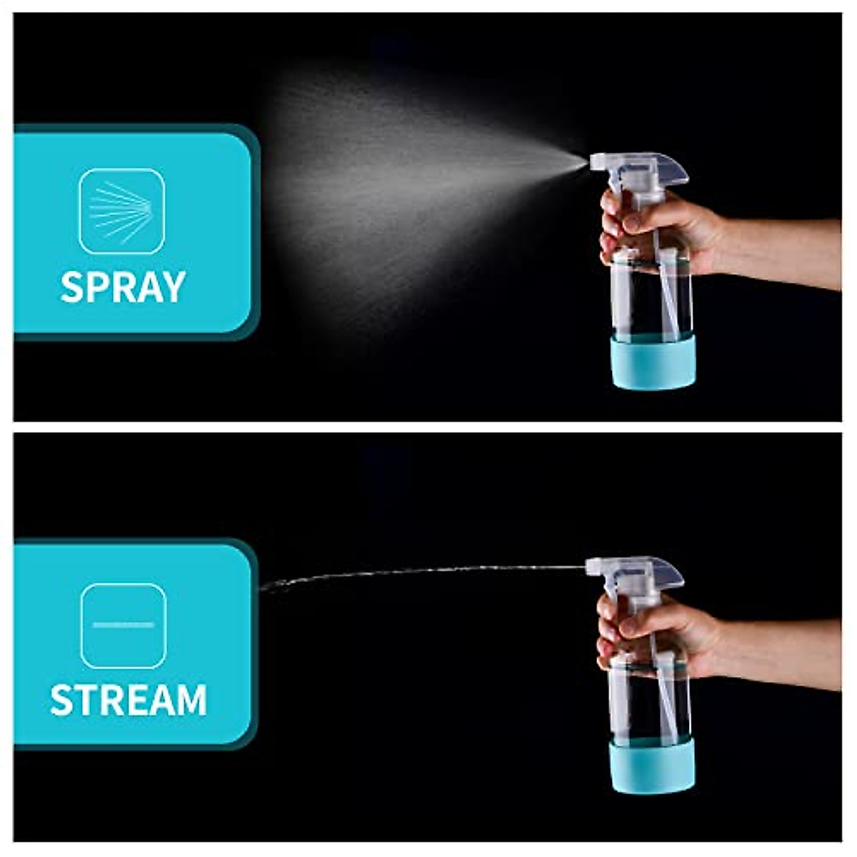 Homyfux Empty Clear Glass Spray Bottles with Silicone Sleeve Protection - Refillable 17oz Containers for Cleaning Solutions, Essential Oils, Misting Plants - Quality Sprayer - 3 Pack