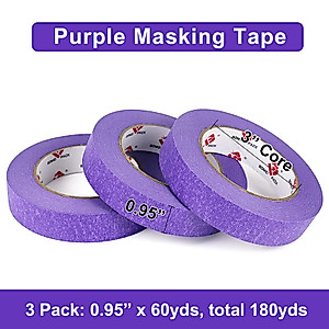 BOMEI PACK Purple Painters Tape 0.94-Inches x 60 Yards, 14 Day Easy Removal Decorative Marking Masking Tape for Painting, Labeling, DIY Crafting, Decoration and School Projects, 3 Pack