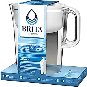 Brita Large 10 Cup Water Pitcher with 1 Standard Filter, Made Without BPA, Huron, (Packaging May Vary), Small, Bright White