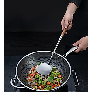 Wok spatula and ladle,Skimmer Ladle Tool Set, 17inches spatula for wok, 304 Stainless Steel wok spatula.
