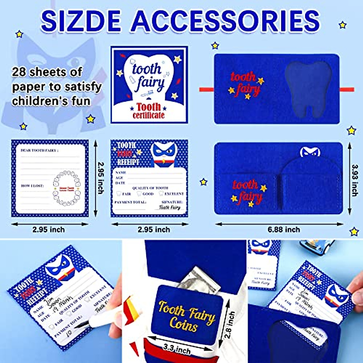 Tooth Pillow Kit Including Lost Teeth Pillow Felt Tooth Pillow Lost Teeth Pillow Dear Tooth Notepad Felt Keepsake Wallet Pouch to Hold Teeth Note Card Photography for Boys Kids