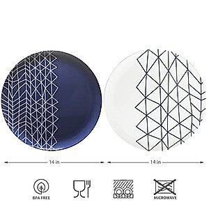 bzyoo BPA-Free Dishwasher Safe 100% Melamine Plastic 14 inch Round Platter Food Serving Tray for Casual dining Indoor and Outdoor Dining Party Cocktails (Spidy French Navy)