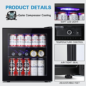 Havato Mini Fridge-80Can Beverage Refrigerator Soda or Beer, Independent Transparent Glass Small Drink Dispenser For Home and Bar, Beverage Refrigerator Electronic Temperature Control,2.4cu.Ft,Black