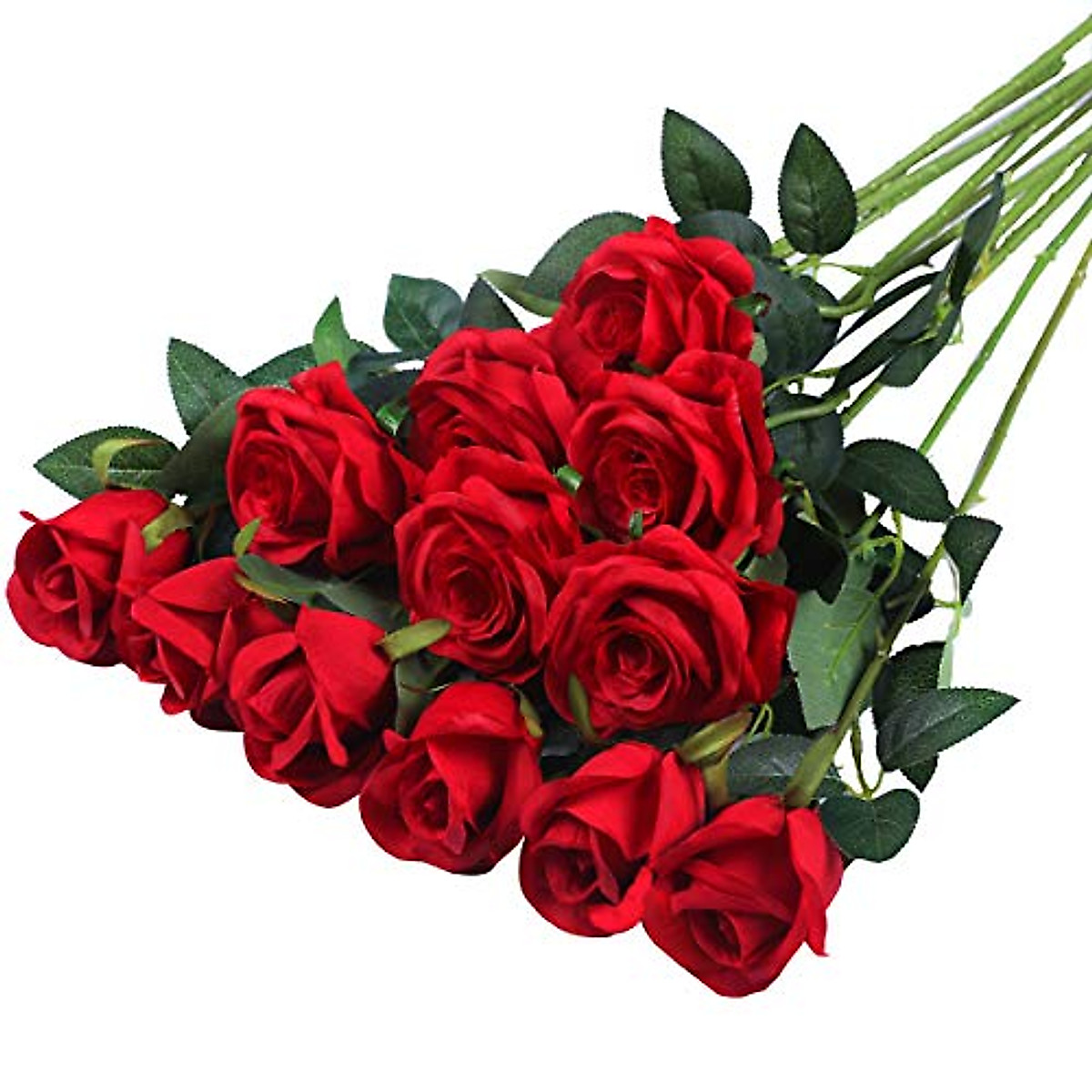 Hawesome 12PCS Artificial Silk Flowers Realistic Roses Bouquet Long Stem for Home Wedding Decoration Party (A-Red)