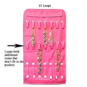 Wrapables® 28 Zippered Pockets Hanging Jewelry Organizer with 21 Holding Loops, Pink