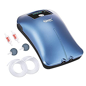 hygger Portable Aquarium Air Pump, Quiet Dual Outlet Fish Tank Aerator for Up to 30 Gal Tank, Rechargeable Battery Operated Oxygen Pump with Accessories, for Outdoor Fishing/Fish Tank/Power Outage