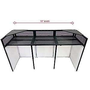 Mega 73" Wide DJ Event Facade White/Black Scrim Booth Two Top Corner Table Tops Largest DJ Facade Booth Available! Lightweight Aluminum