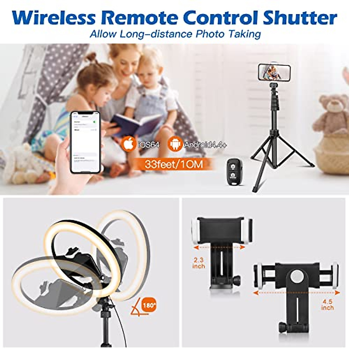 Aureday 12'' Selfie Ring Light with 62'' Tripod Stand and Phone Holder, LED Lighting with Phone Stand for Video Recording, Compatible with Cell Phones and Cameras