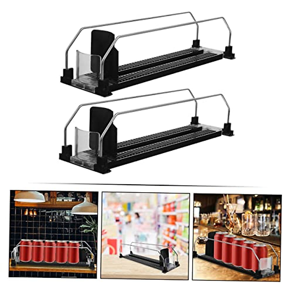 Refrigerator Beverage Shelf Drink Dispenser Fridge Organizer 2pcs Drink Pusher Air Curtain Cabinet Black Abs Freezer Vending Machine Beverage Dispenser Fridge Drink Pusher