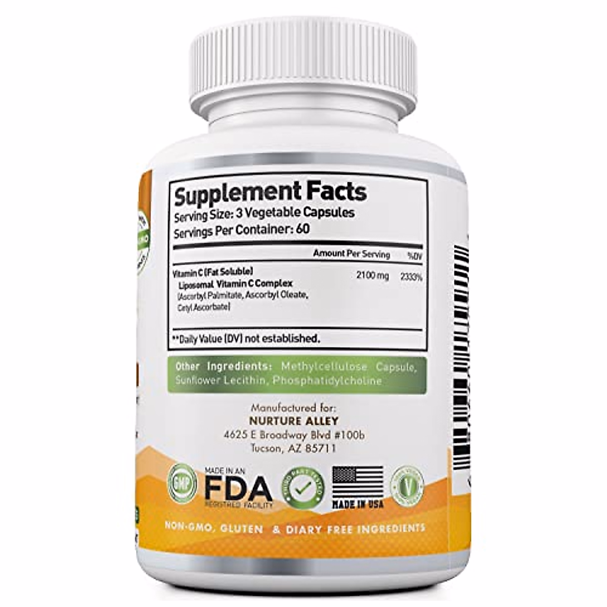 Nurture Alley Liposomal Vitamin C 2100mg- 180 Capsules High Absorption Ascorbic Acid - Supports Immune System and Collagen Booster - Powerful Antioxidant High Dose Fat Soluble Supplement