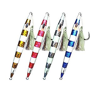 Otomin Glow Fast Speed Vertical Jigging Lures Saltwater Metal Pitching Falling Fish Jigs Artificial Baits Lead Jigging Fishing Plugs 100g 150g 200g 250g 300g 400g (4 Colors, 400g)