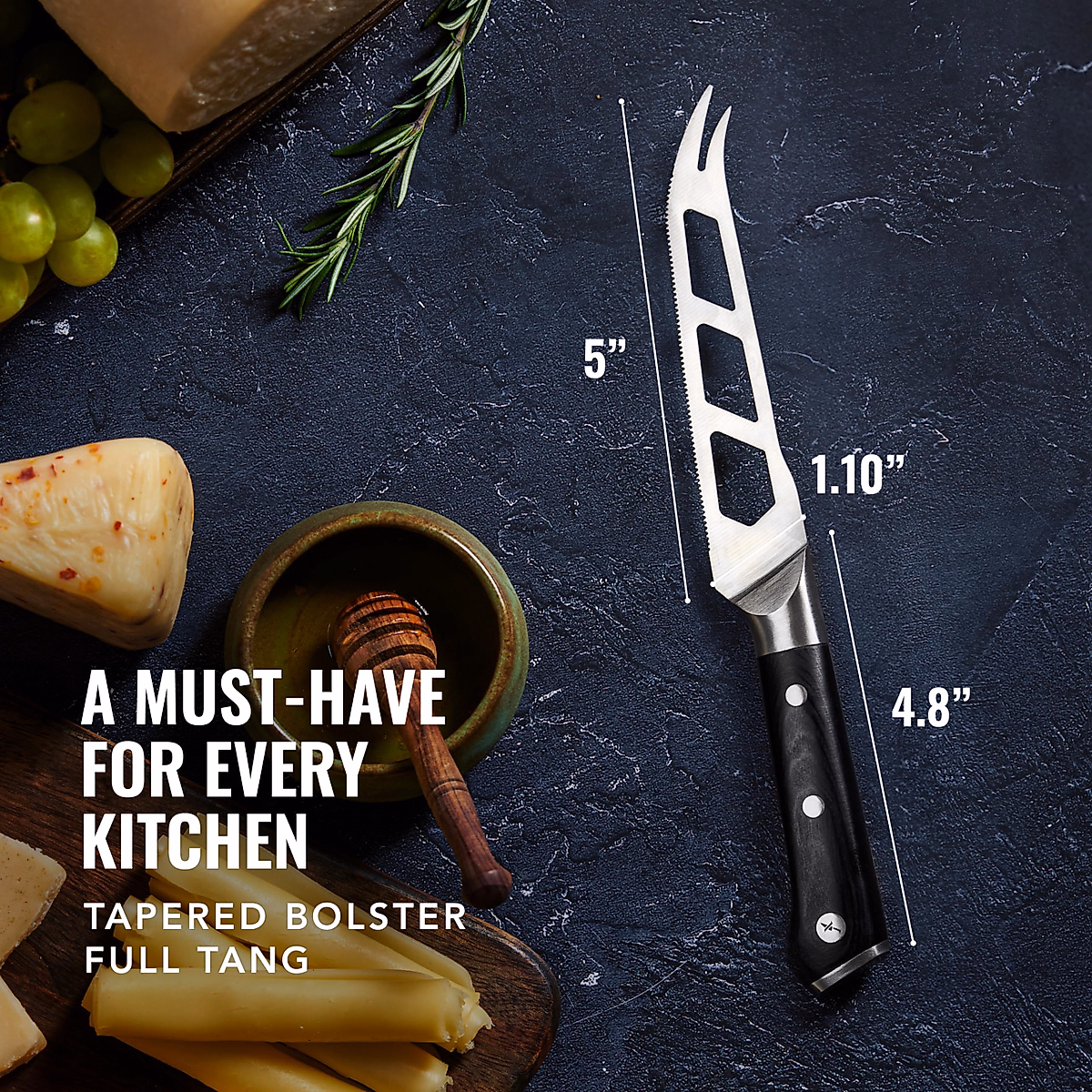 Cutluxe Cheese Knife – 5" Cheese Knife Slicer for Soft and Hard Cheese – Pronged, Serrated & Non Stick Blade – High Carbon German Steel, Full Tang & Ergonomic Handle Design – Artisan Series