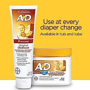 A+D Original Diaper Rash Ointment, Baby Skin Protectant With Lanolin and Petrolatum, Seals Out Wetness, Helps Prevent Diaper Rash, 4 Ounce Tube, Packaging May Vary