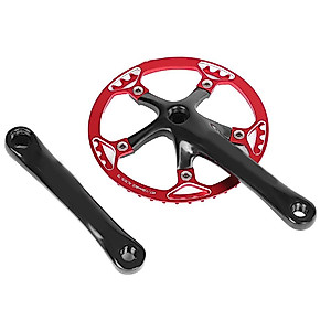 Dilwe Bike Crankset Set, 45T 47T Single Speed Crank Set with 2 Cranks for Folding Bikes Mountain Road Bike (45T-Black + Red)