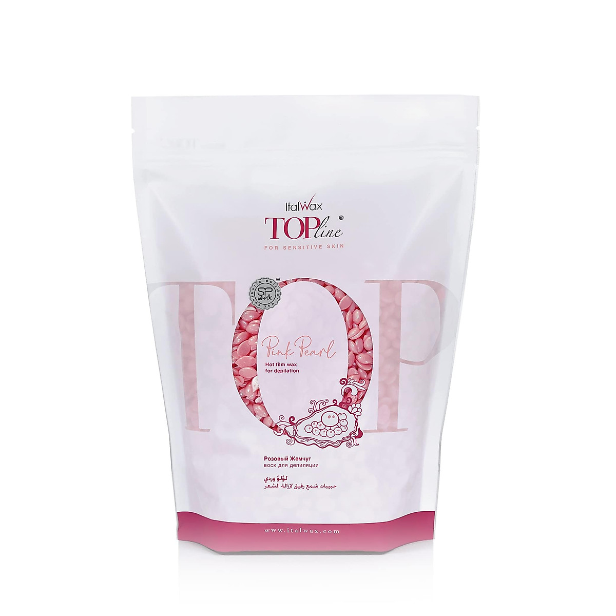 Italwax Top Line Pink Pearl - 750g / 1.65lb - Hard wax beads for hair removal - Unscented - Synthetic formulation ideal for sensitive skins - Recommended for Bikini Area and Armpits