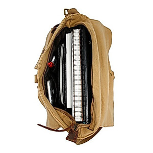 GEARONIC Men Women Vintage Canvas Leather Tote Satchel College Military Shoulder Messenger Sling Crossbody Hiking Bag Backpack For Toiletry Gym Travel Work Laptop-Khaki