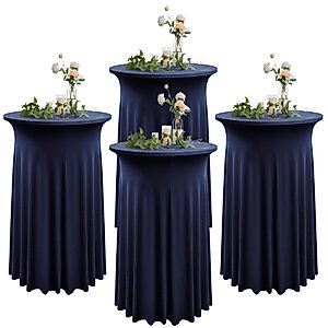 4 Pack Navy Blue Round High Top Cocktail Table Cloth 36inch×43inch Wrinkle Free Stretch Spandex Cocktail Tablecloths Table Covers for Cocktail Party Wedding Banquet Birthday Graduation