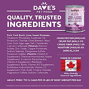 Dave's Pet Food Grain Free Wet Dog Food (Pork & Sweet Potato in Broth), Made in Canada Naturally Healthy Canned Dog Food, Added Vitamins & Minerals, Wheat & Gluten-Free, 13.2 oz (Case of 12)