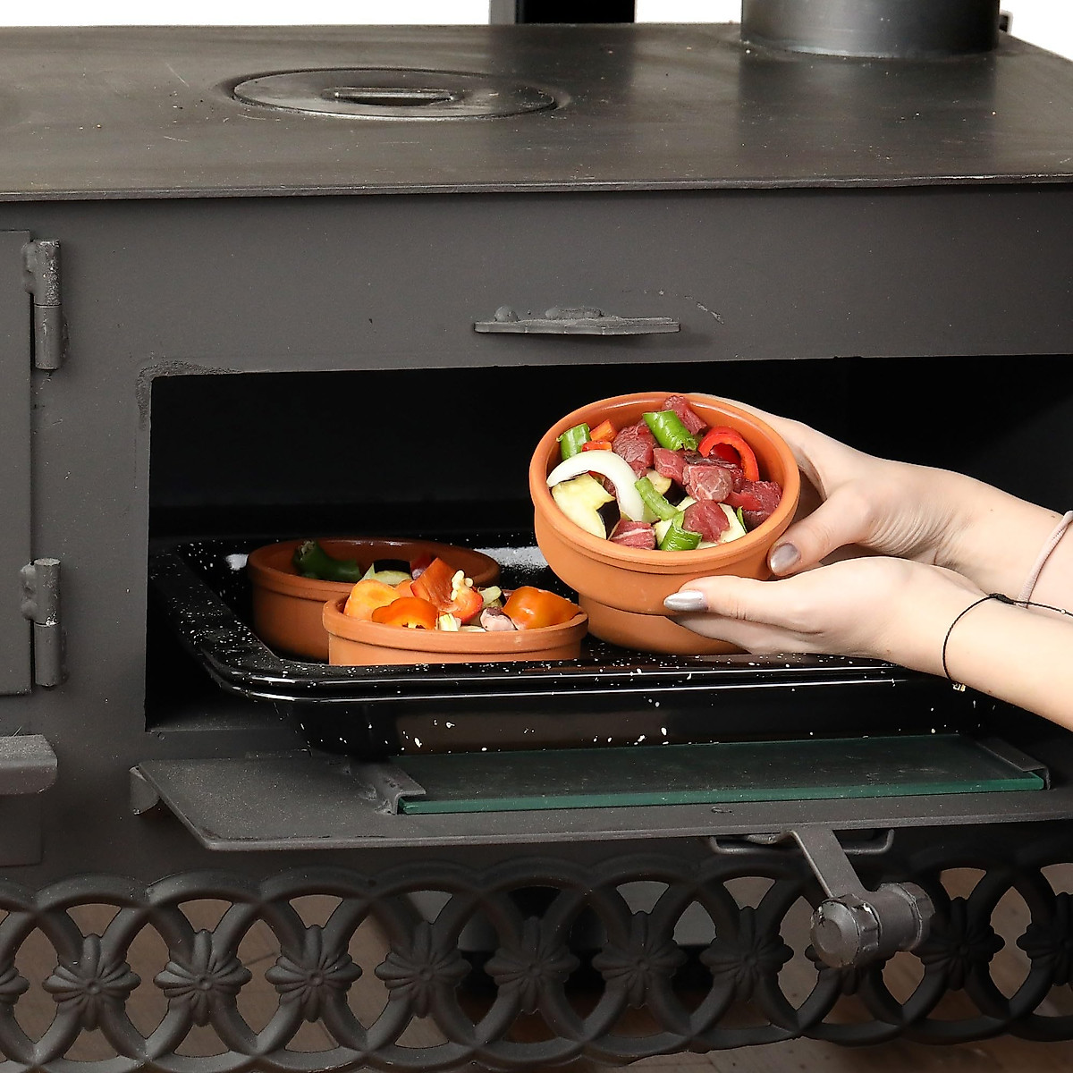 Clay Cooking Pots, 4.5" Terra Cotta, Clay Pots For Cooking - Rustic Clay Pan - Terra Cotta Hitit Dish – Turkish, Indian, Spanish, Mexican Cazuela Dishware / Cookware - Vintage Cooking Pot ( 6 Pack)