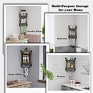MCleanPin Industrial Pipe Corner Shelves,Rustic Wall Mount Corner Bathroom Shelf 2-Tiers Towel Racks with Towel Bar, DIY Open Bookshelves,Metal Hung Bracket Bookcase, Real Wood Storage Shelving