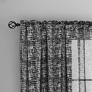 ALIGOGO Black and Silver Curtains 84 inches Long Modern Chic Sparkle Sheer Curtains Geometric Metallic Design Sheer Black Curtains for Living Room Dining Room French Door Backdrop 52 x 84 Inch