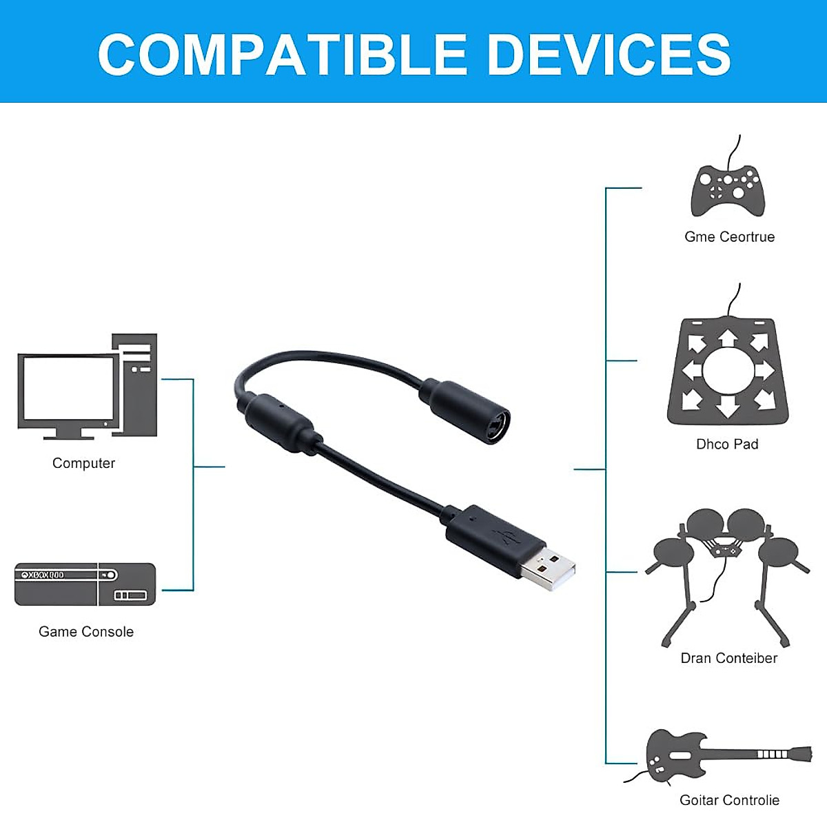 Breakaway Wired Game Controller Stable for Xbox 360, Adapter Controller USB Breakaway Cable, 25cm