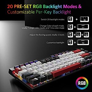Redragon K635 Hot Swappable Mechanical Keyboard Customized RGB Backlit with Volume Control, Bluetooth/2.4G-Wireless/USB-C Compact Gaming Keyboard with Red Switches(68+10Keys)