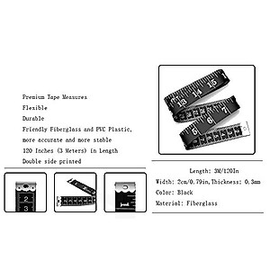 2 Pack Sewing Tape Measure120Inch/300cmDouble-Scale Soft Tape Measuring Body Weight Loss Medical Body  Measurement Sewing Tailor Cloth Ruler Dressmaker Flexible Ruler Tape Measure (Black)